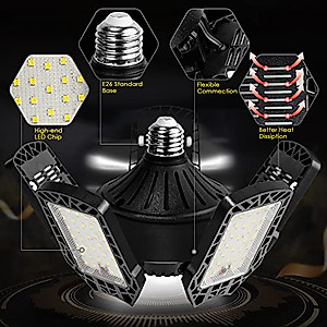 FBIRUNYI 2 Pack LED Garage Lights, 150W 15000LM 6500K Deformable LED Garage Ceiling Light Shop Lights with 5+1 Multi-Position Panels for Garage Workshop Basement Support E26/E27 Screw Socket