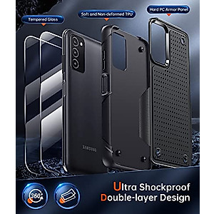 LeYi for Samsung Galaxy-A03S Phone Case: Samsung AO3S Phone Case with [2 Pack] Tempered Glass Screen Protectors, Dual Layer Hard PC Textured Back Soft Bumper Case for Samsung A03S (Not Fit A03), Black
