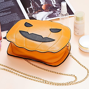 Miayon Halloween Pumpkin Purse Pumpkin Shoulder Bag Crossbody Bag Bat Ornament Pumpkin PU Bag for Women Girl(Orange)