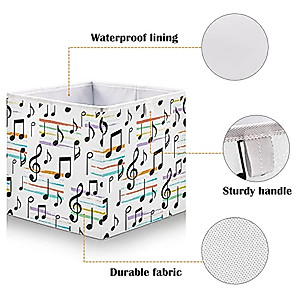 Kigai Music Notes Cube Storage Bins - 11x11x11 in Large Foldable Cubes Organizer Storage Basket for Home Office, Nursery, Shelf, Closet