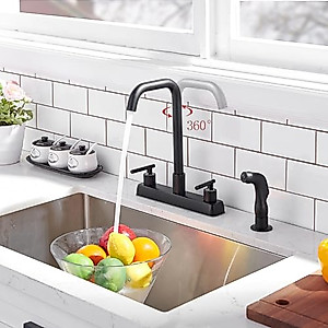 HOTIS HOME Kitchen Faucet with Sprayer, Matte Black 3 Or 4 Hole Kitchen Faucet, Stainless Steel Kitchen Faucets for Sink 3 Hole, High Arc 360 Swivel 2 Handle Kitchen Sink Faucet