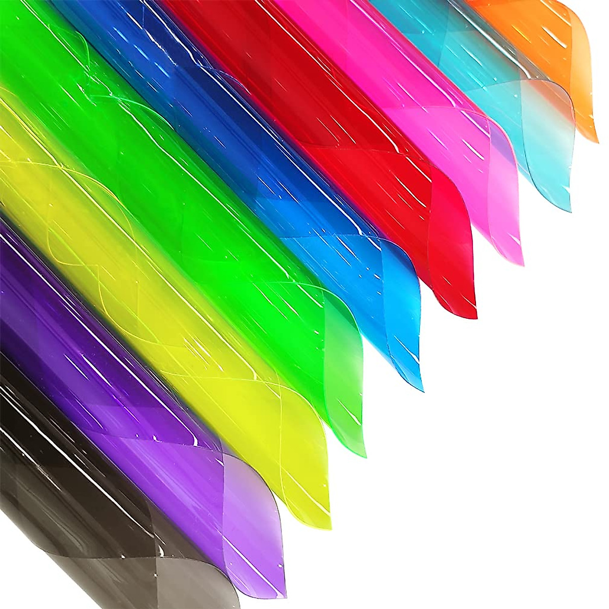 XHT 9 Pcs Clear PVC Vinyl, 21cmx30cm Fluorescent Solid Color Transparent Waterproof Film for Hair Bows Earrings Crafts