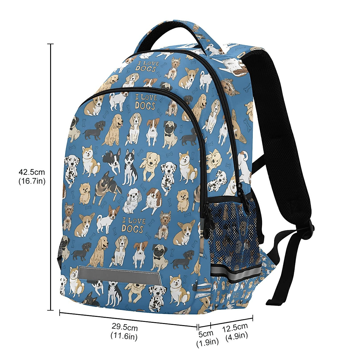 Dogs Backpack for Boys Girls Bookbag with Chest Strap for Students Elementary School Laptop Daypack Rucksack for Teens Travel