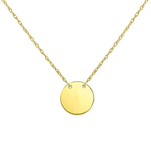 Jewelry America 14k Yellow Gold Mini Plain Circle Disc Necklace with Spring Ring Clasp (16" to 18" Adjustable Chain)