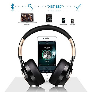 Riwbox Bluetooth Headphones, XBT-880 Headphones Wireless Bluetooth Over Ear with Microphone and Volume Control, Wireless and Wired Foldable Headset for iPhone/iPad/PC/Cell Phones/TV (Black)