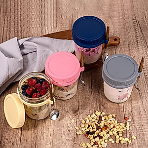 SLLFLY Overnight Oats Containers With Lids And Spoons 16 oz,4 Pack Overnight Oats Container,Mason Jars For Overnight Oats