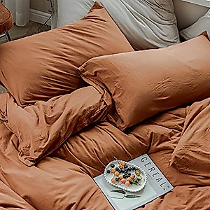 AMWAN Jersey Knit Cotton Duvet Cover Set Solid Pumpkin Color, Luxury Soft Comforter Cover Queen Size 3 Piece Bedding Set 1 Duvet Cover 2 Pillowcases Full Set