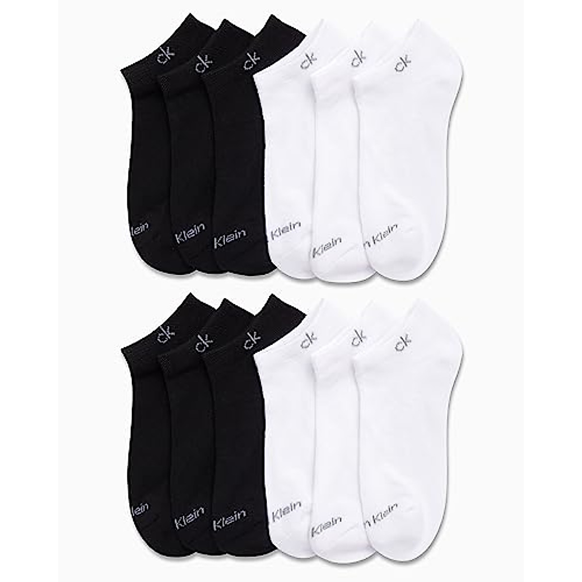 Calvin Klein Women's Athletic Socks - Lightweight Performance No Show Socks (12 Pack), Size Shoe Size: 4-10, White/Black