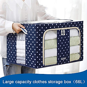 Fei Container Organizer Metal Frame Basket Set with Large Clear Window and Carry Handles for Bedding,Clothes,Closets, Bedrooms (capacity : 66L 2 Pack)