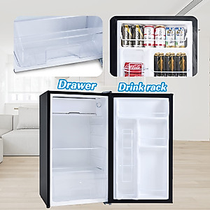 Compact Refrigerator, 3.2 Cu.ft Freestanding mini Fridge with Freezer and Reversible Door, 5 Settings Temperature Adjustable, 37dB Quiet, Suitable for Kitchen, Bedroom, Office, Dorm, Apartment, Black