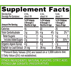 Zarbee's Children's Cough Syrup + Mucus with Dark Honey, Vitamin C, Zinc & Ivy Leaf Extract, Drug & Alcohol-Free, Cherry Flavor, 2Fl Oz
