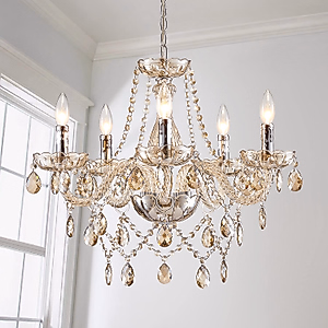 Saint Mossi 5 Light Modern K9 Crystal Chandelier for Dining Room, Pendant Ceiling Lighting Fixture for Bedroom, Living Room, Champagne Crystal
