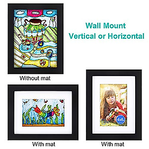RPJC 6x8 inch Picture Frame Made of Solid Wood and High Definition Glass Display Pictures 4x6 with Mat or 6x8 Without Mat for Wall Mounting Photo Frame Black