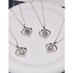 ITS4YEO 925 Sterling Silver Heart Birthstone Necklaces Silver Necklace Zircon Pendant Necklaces for Women Jewelry Gift for Women Wife Her Valentines Gift(March)