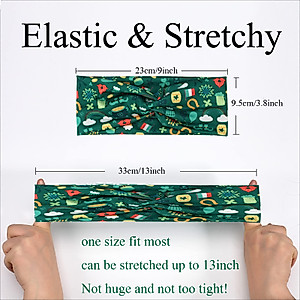 Budsmile St. Patrick’s Day Headbands for Women Girls Teens Green Shamrock Leprechaun Hat Hairbands Rainbow Heart Lips Elastic Head Wrap