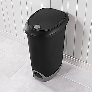 Sterilite 12.6 Gallon Hands Free Home Kitchen Wastebasket Trashcan with Locking Lid and Step On Pedal, Black, 6 Pack
