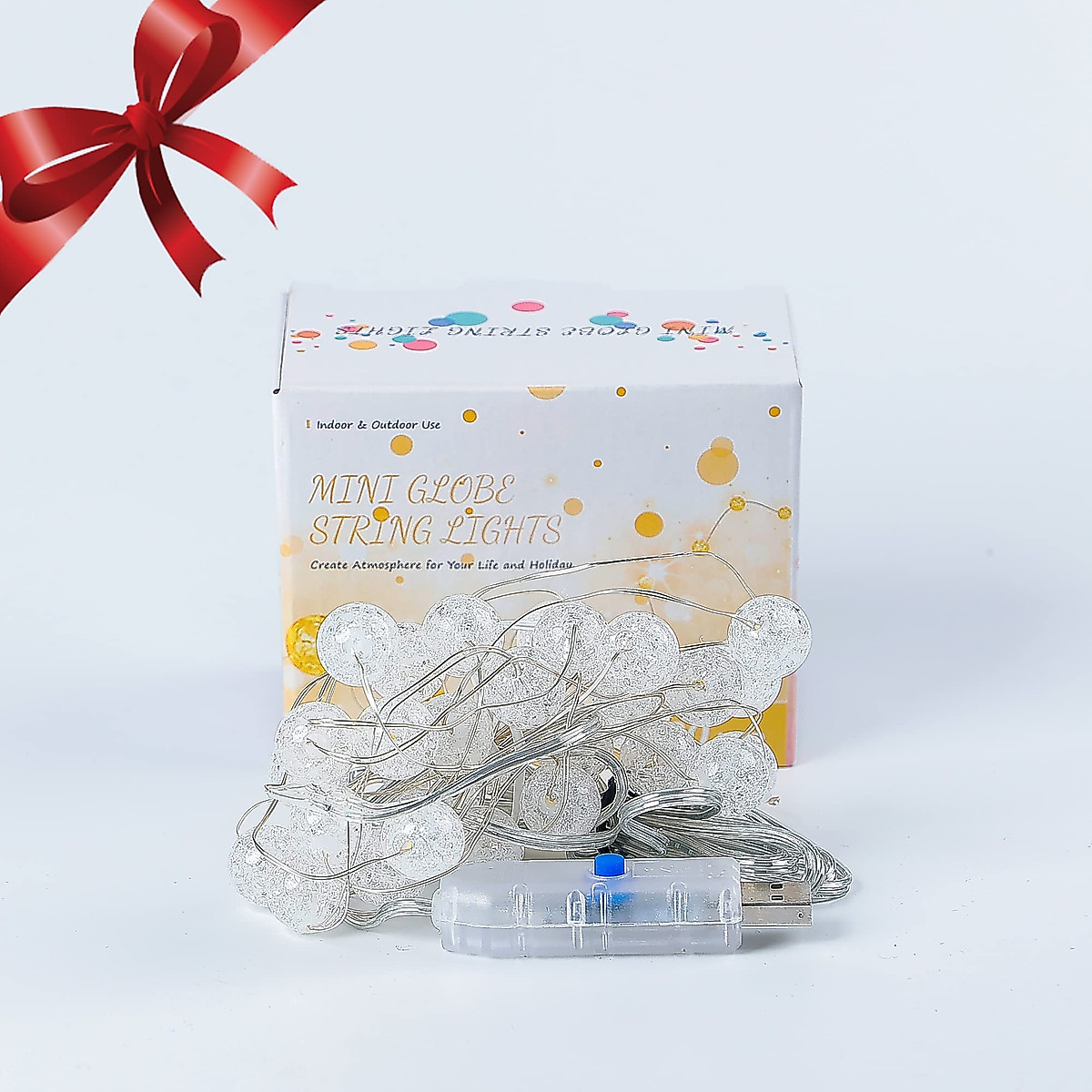 BEEWIN Globe String Lights,10FT 30 LED Decorative Christmas Lights,8 Modes Crystal Crackle Ball Lights,USB Twinkle Fairy Lights for Bedroom,Indoor,Outdoor,Classroom,Wedding,Party,Garden,Warm White