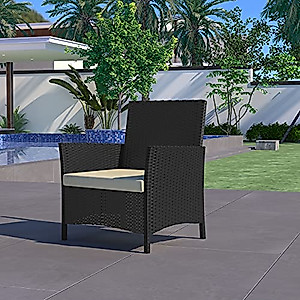 IDS Online MLM-17240 1 Loveseat 2 Single Chairs Cushion, Leisure Glass Top Coffee Table for Garden Lawn Poolside Backyard 4 Piece Rattan Pattio Outdoor Furniture Wicker Conversation Set, Black-White