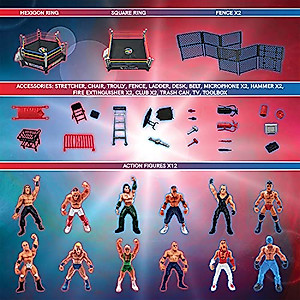 ToyVelt 32-Piece Wrestling Toys for Kids - Wrestler Warriors Toys with Ring & Realistic Accessories - Fun Miniature Fighting Action Figures Includes 2 Rings - Great Gift for Boys and Girls