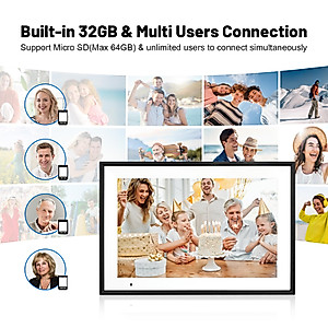 Digital Photo Frame 10.1 Inch WiFi Digital Picture Frame IPS HD Touch Screen Smart Cloud Photo Frame with 16GB Storage, Auto-Rotate, Easy Setup to Share Photos or Videos Remotely via AiMOR APP (Black)