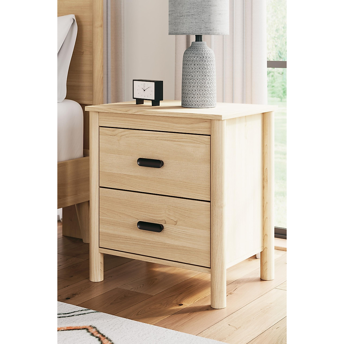 Signature Design by Ashley Cabinella Casual 2-Drawer Nightstand with Round Post Legs, 24.37" Tall, Light Brown