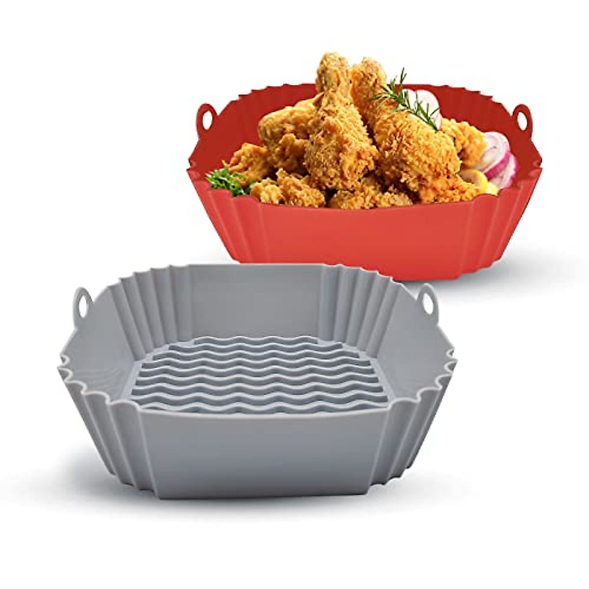 Air Fryer Silicone Pot - 8 Inch Reusable Air Fryer Silicone Liner Food Safe Air fryers Silicone Basket Easy Cleaning Air fryer Oven Accessories-2PCS