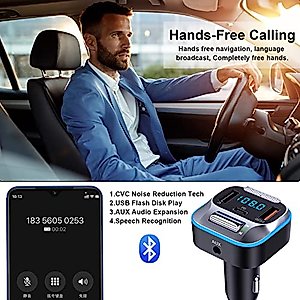 Bluetooth Adapter Car, 2023 Stronger Hi-Fi Bass Sound, Wireless Bluetooth FM Radio Adapter, Handsfree Call,30W PD&QC3.0 Fast Charging, 7 Colors LED, Support AUX Output and U Disk Bluetooth Transmitter
