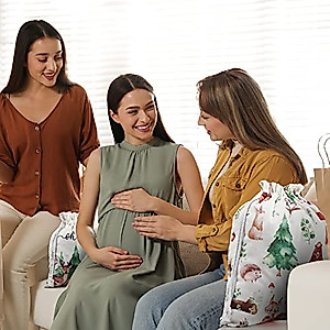 2 Pcs Woodland Animal Baby Shower Drawstring Bags Large Gift Bags 20/12 Inch Fabric Canvas Party Favor Bags Reusable Gift Wrap Bags for Woodland Baby Shower Gender Reveal Birthday Party