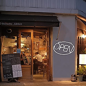 AMEVRGTHS Open Neon LED Sign Light for Business Window, 8 LED Lighting Modes, 16"x 10", Battery/USB Powered with Remote Control Adjustable Brightness for Door Sign Birthday Party Christmas (White)