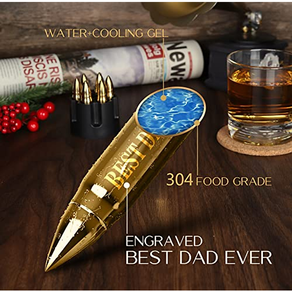 Fathers Day Dad Gifts - Gifts for Dad, Fathers Day Unique Gift Ideas, Best DAD Ever Gifts, Whiskey Stones Gold, Fathers Day Birthday Gifts from Daughter, Son, Fathers Day Presents