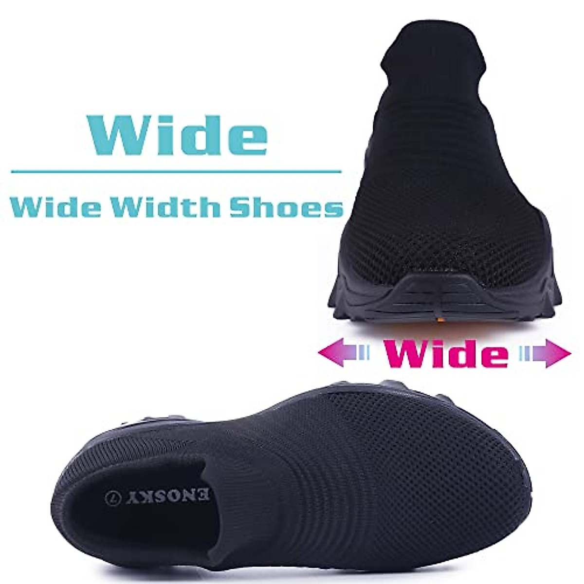 ENOSKY Non Slip Shoes for Women Food Service,Orthopedic Shoes for Women,Walking Shoes Women,Slip On Shoes Women,Work Shoes Arch Support Gym Comfortable Wide Width Sock Sneakers Black