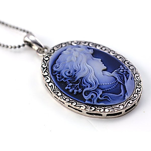 Soulbreezecollection Blue Cameo Pendant Necklace Charm for Women