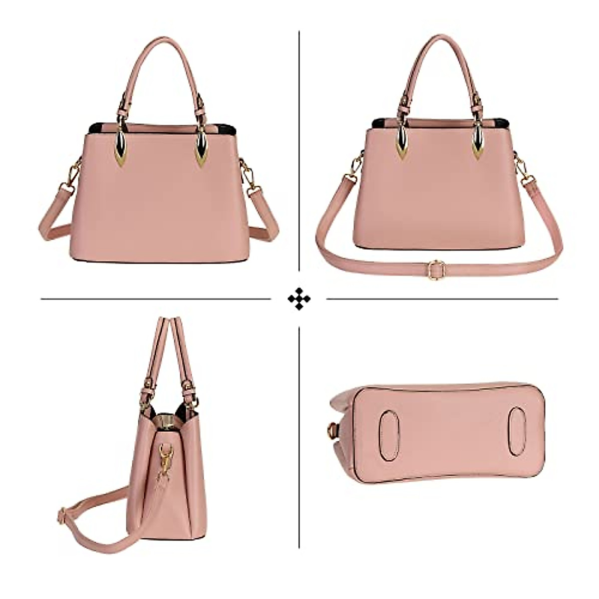 Pink Purses and Handbags for Women Vegan Leather Top Handle Tote Satchel Shoulder Bag with Crossbody Strap