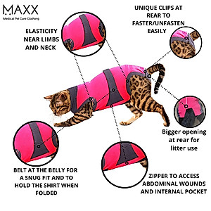 MAXX Cat Post Surgery Suit – Breathable Cat Onesie Surgical Recovery Suit for Wounds – E-Collar Alternative (Pink Grey, XS)