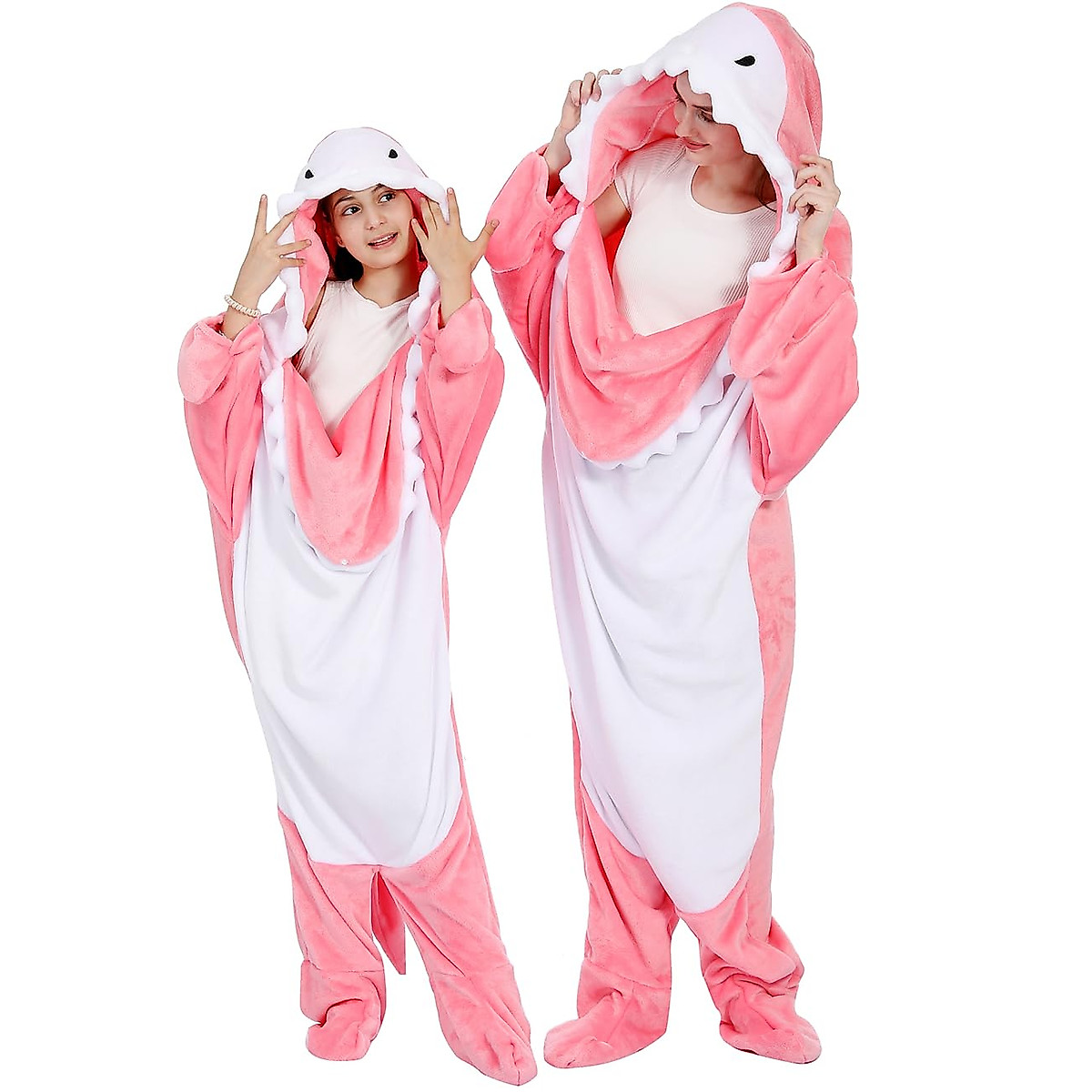 BEVITA Shark Blanket Hoodie Kids shark Wearable Blanket Gifts for Girls Onesie, pink shark, 140