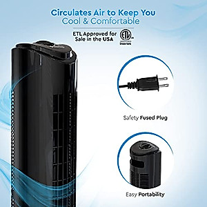 Comfort Zone 29" Powerful 3-Speed Oscillating Slim Tower Fan with Performance Blades and Sturdy Base, Ideal for Home, Bedroom, Dorm & Office, CZTF290BK