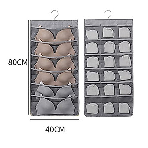 LSHDXD Closet Hanging Bra Organizer with Rotating Metal Hanger，Dual Sided Mesh Pockets Storage Bag，Hanging Wall Shelf Wardrobe Organizer for Bra Underwear Underpants Socks (6+18 Pockets)