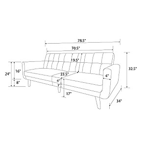 DHP Nia 79 Inch Futon Sofa Bed in Faux Leather, Upholstered Couch Sleeper with Button Tufted Back, Mid-Century Modern, Black