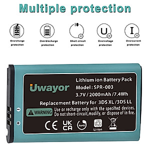 Uwayor 3DS XL Battery, 2000mAh Replacement SPR-003 Battery for Nintendo 3DS XL, New 3DS XL, 3DS LL Console with Tool Kit (Not for New 3DS)