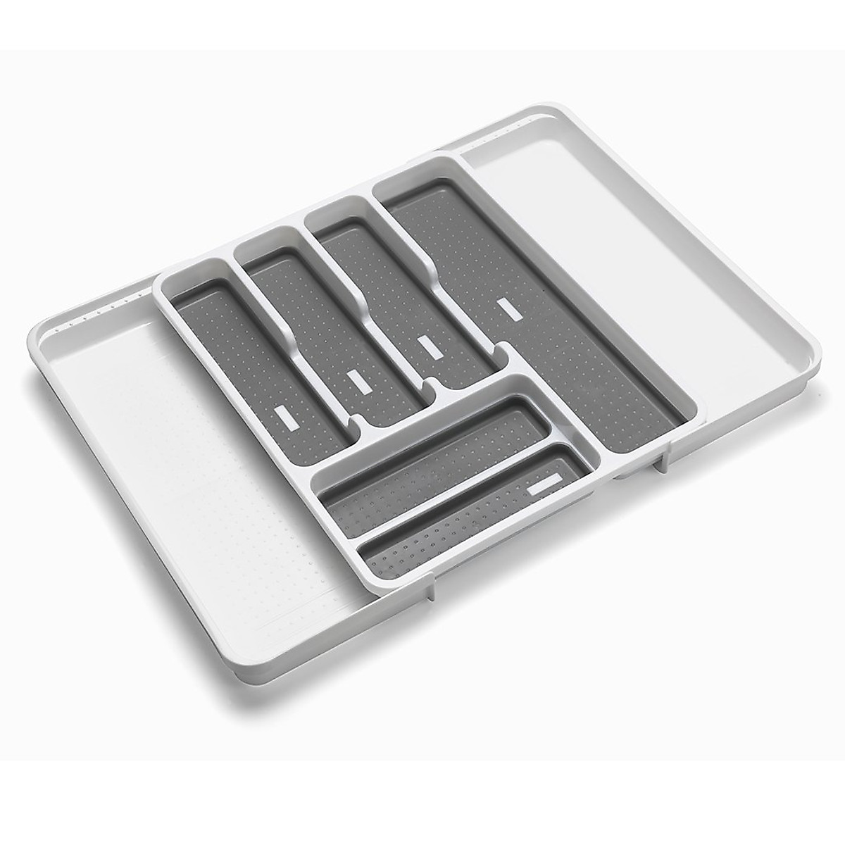 Addis Expandable Drawer Organiser Cutlery Utensil Tray with 6-8 Compartment Holders, White/Grey, 34-58.5 x 41.5 x 5 cm