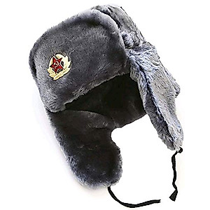 SIBERHAT Hat Russian Soviet Army Air force Fur Military Ushanka GR, Gray, Grey, Size L [metric-60, USA - 7 1/2 (23.5" around]