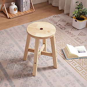 Lestar Round Wooden Stool,Solid Wood Stools,18 Inch Height Solid Wood Plant Stool,Small Wooden Stool for Bedroom Living Room