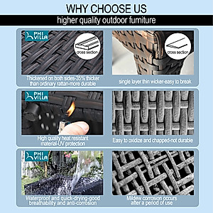 PHI VILLA Outdoor Patio Conversation Set Rattan Sectional Sofa- Small Wicker Patio Furniture Bistro Set 3-Piece, Blue