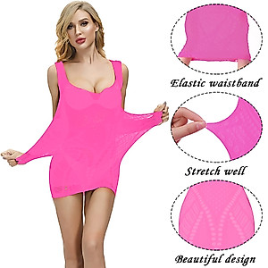 Geyoga 12 Pieces Women's Fishnet Lingerie Mesh Babydoll Bodysuit Lace Smock Lingerie for Women (Fresh Color)