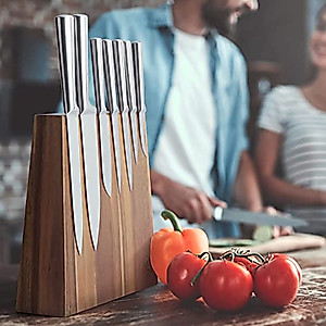 Lyched Vertical Magnetic Knife Block – Double Sided Magnetic Wood Knife Holder – Magnetic Knife Stand and Knife Storage – Large Cleaver Holder with Bonus Knife Sharpener