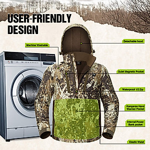 TIDEWE Men’s Heated Jacket with Battery Pack, Coral-Fleece Lining, Waterproof 1/2 Zip Jacket for Hunting (Veil Avayde Camo, Size M)