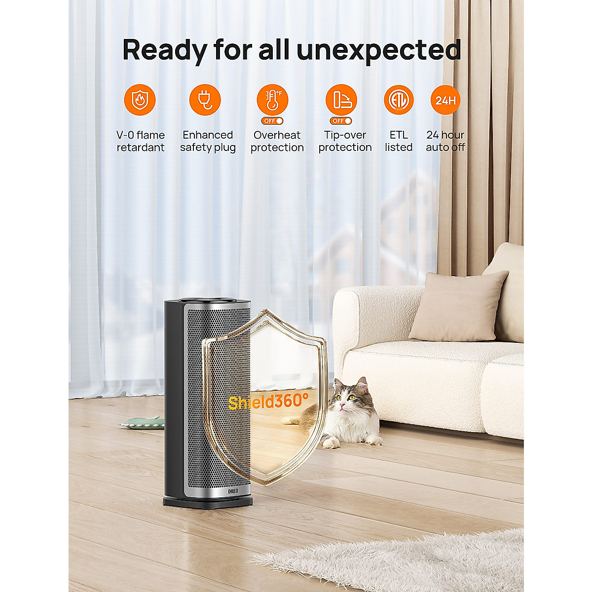 Dreo Space Heater for Bedroom, 70 ° Oscillation, Fast Heating Ceramic Electric with Digital Thermostat, Remote Control, 1-12H Timer, Overheat Protection, Safety Heater for Indoor Use Large Room