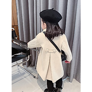 CM C&M WODRO Girls Dress Coat Kids Winter Warm Jacket Long Sleeve Button Trench Coat Pocket Long Peacoat Outerwear 2-7 Years (Beige, 6-7 Years)