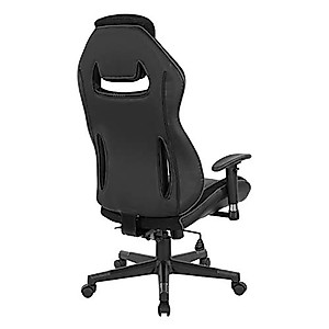 OSP Home Furnishings BOA II Ergonomic Adjustable High Back Gaming Chair with Thick Padded Coil Spring Seat, Built-in Lumbar Support and Headrest, Black Bonded Leather with Grey Accents