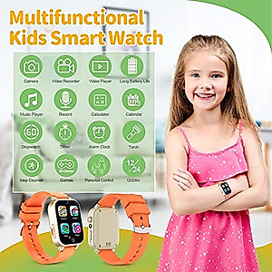 AWEHIRU Kids Smart Watch Girls Boys - Smart Watch for Kids Games Watch with 26 Games Music Player HDCamera Pedometer Alarm Video Flashlight Birthday Gifts for Kids 3-12 Years Old (Orange)